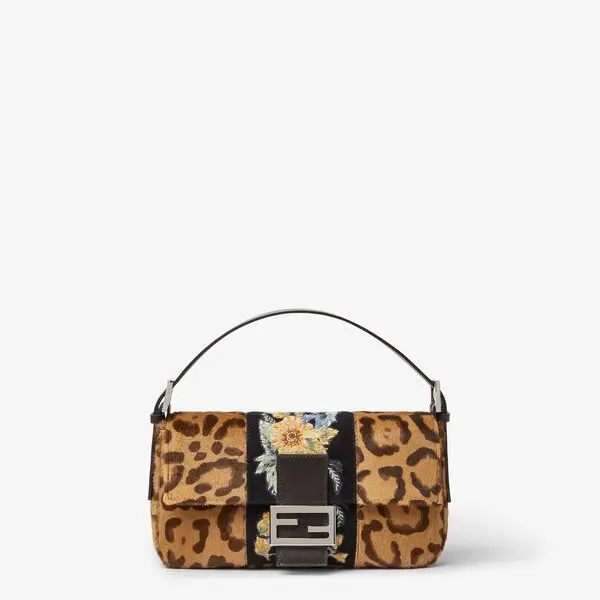Fendi Baguette® 26424 Jaguar Print Cavallino Leather Bag With Embroidery - [brown]
